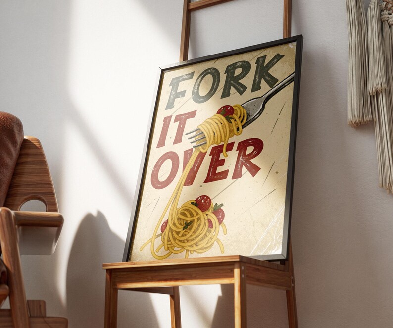 Fork It Over Poster, Funny Pasta Kitchen Art, Retro Italian Food Decor ...