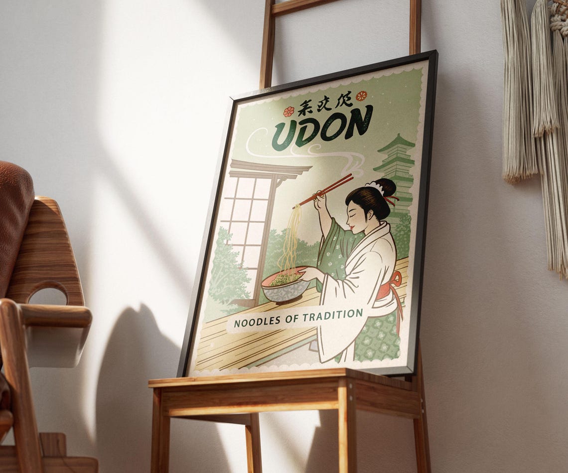 Japanese Udon Poster, Noodles of Tradition Wall Art, Retro Japanese ...