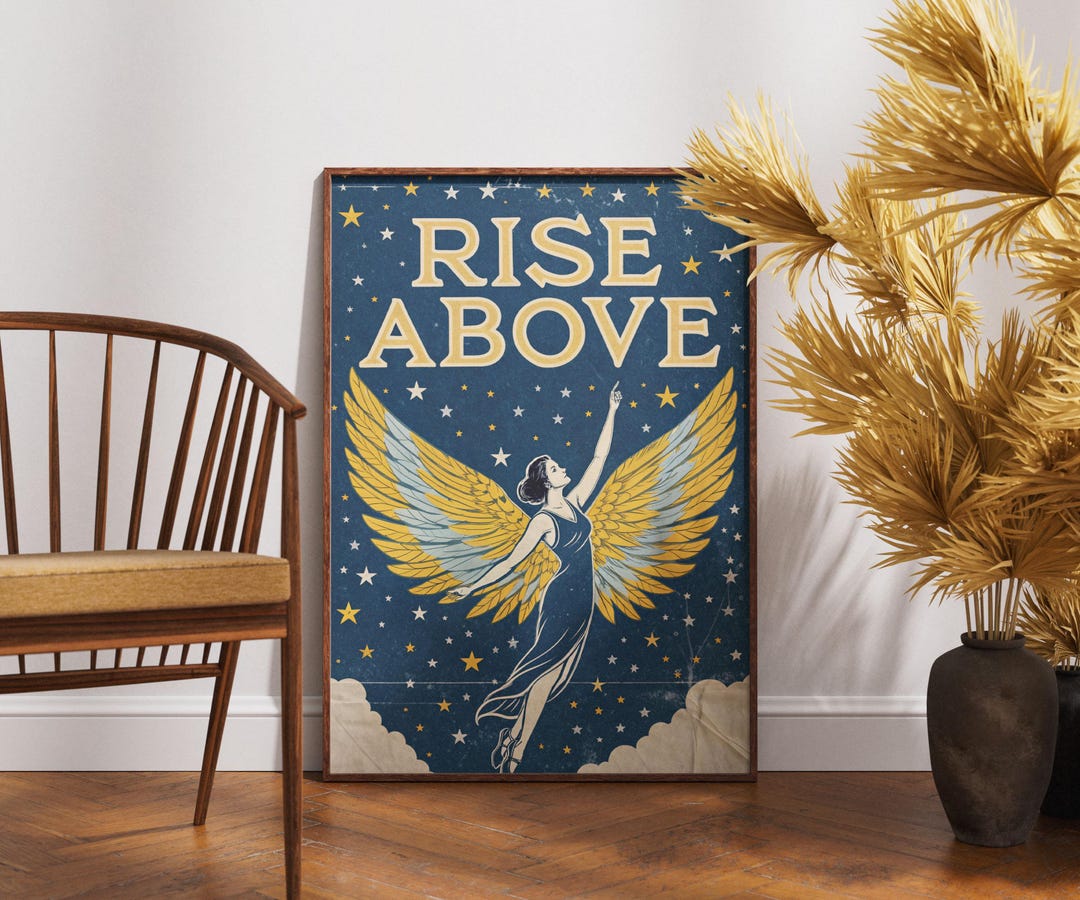 Rise Above Poster, Motivational Wall Art, Inspirational Angel Wings ...