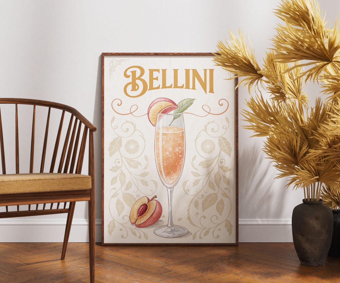 Vintage Bellini Cocktail Poster, Retro Italian Bar Wall Art, Classic ...