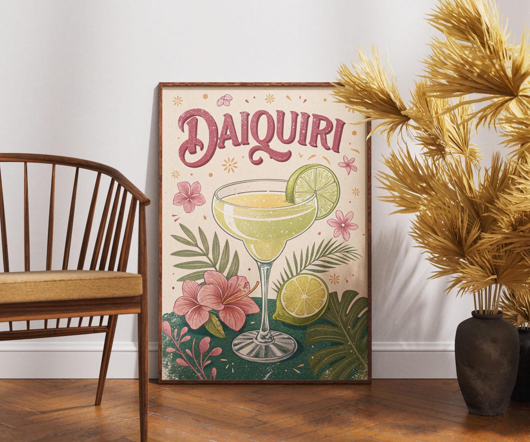 Vintage Daiquiri Poster, Retro Cocktail Wall Art, Classic Drink Recipe ...