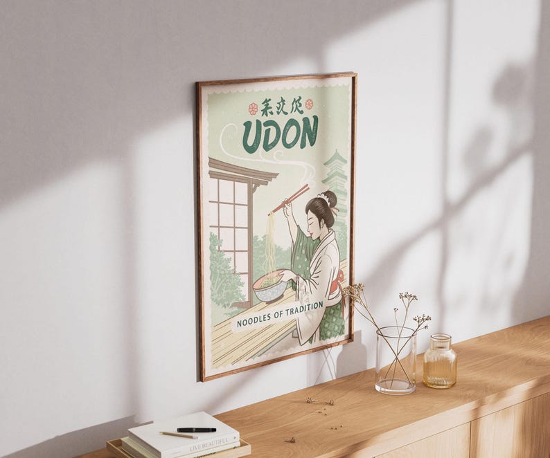 Japanese Udon Poster, Noodles of Tradition Wall Art, Retro Japanese ...