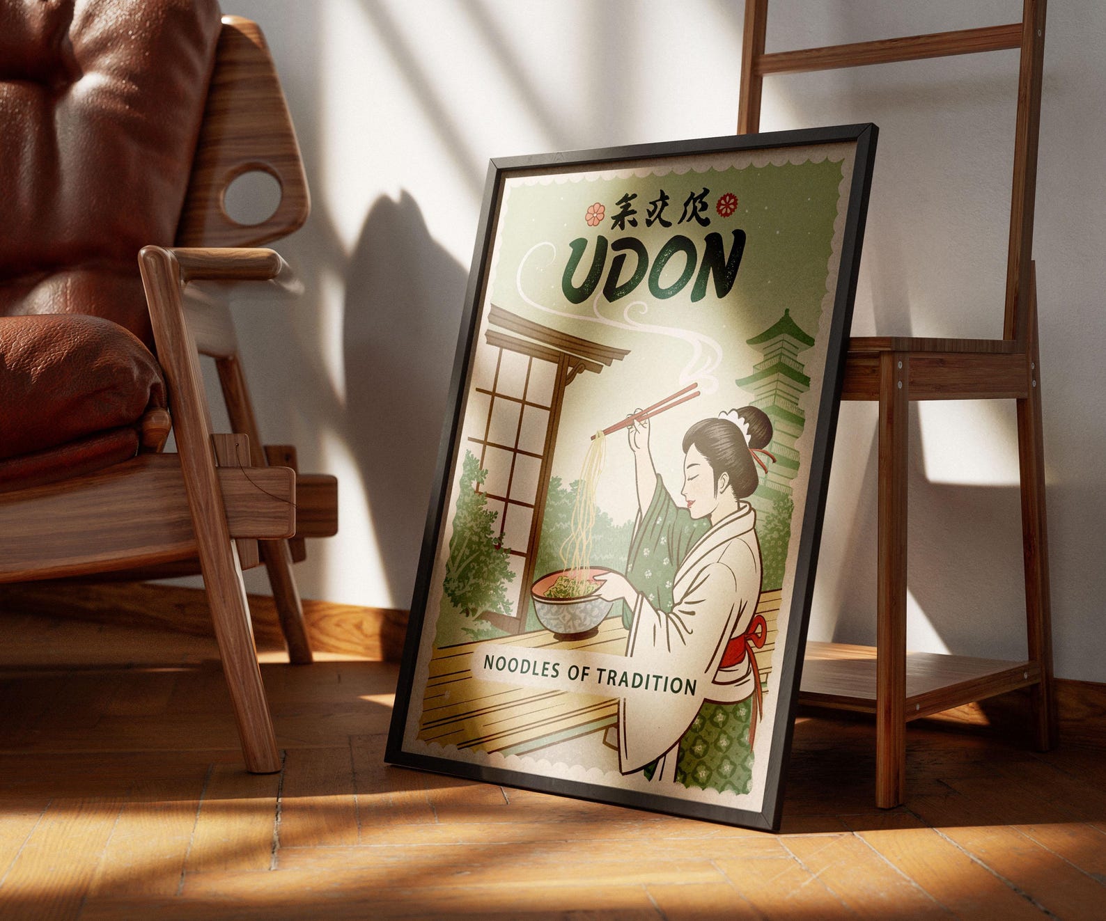 Japanese Udon Poster, Noodles of Tradition Wall Art, Retro Japanese ...
