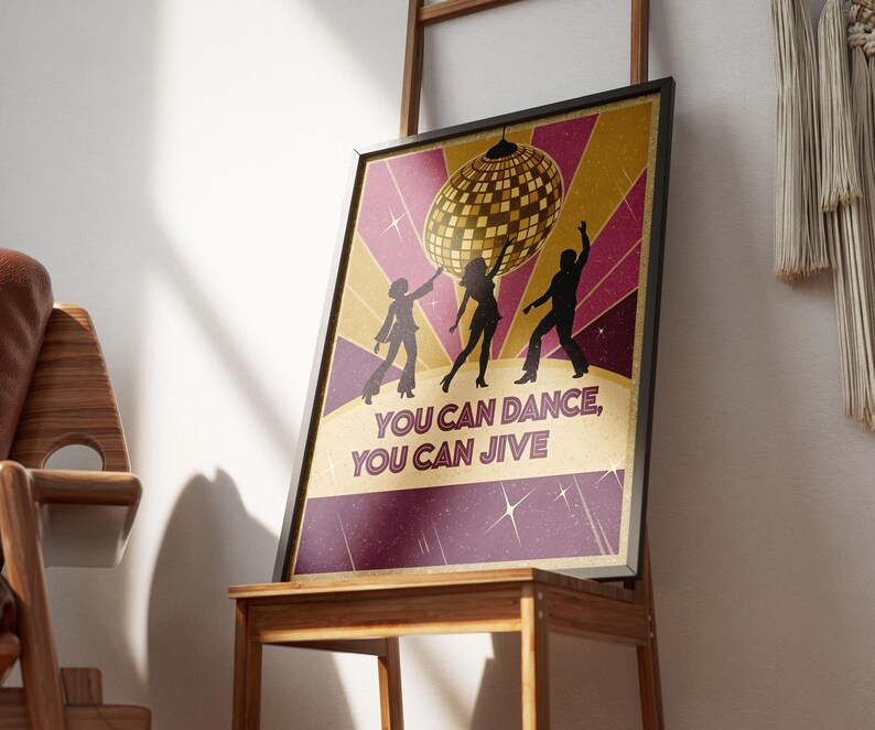 Disco Dance Poster, Retro Dance Art Print, Vintage Music Room Decor ...