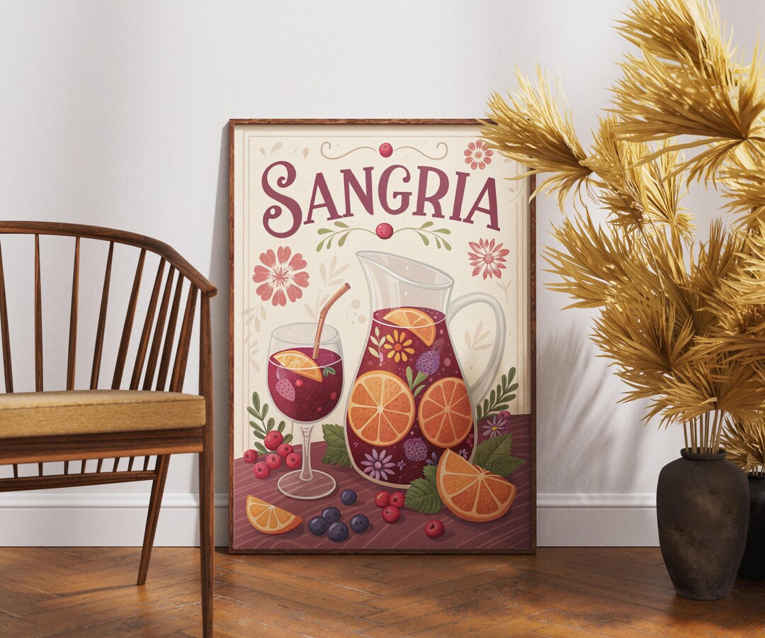 Vintage Sangria Poster, Retro Beverage Wall Art, Classic Wine Decor ...