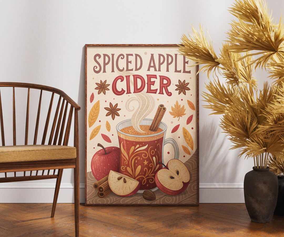 Vintage Spiced Apple Cider Poster, Retro Beverage Wall Art, Classic ...