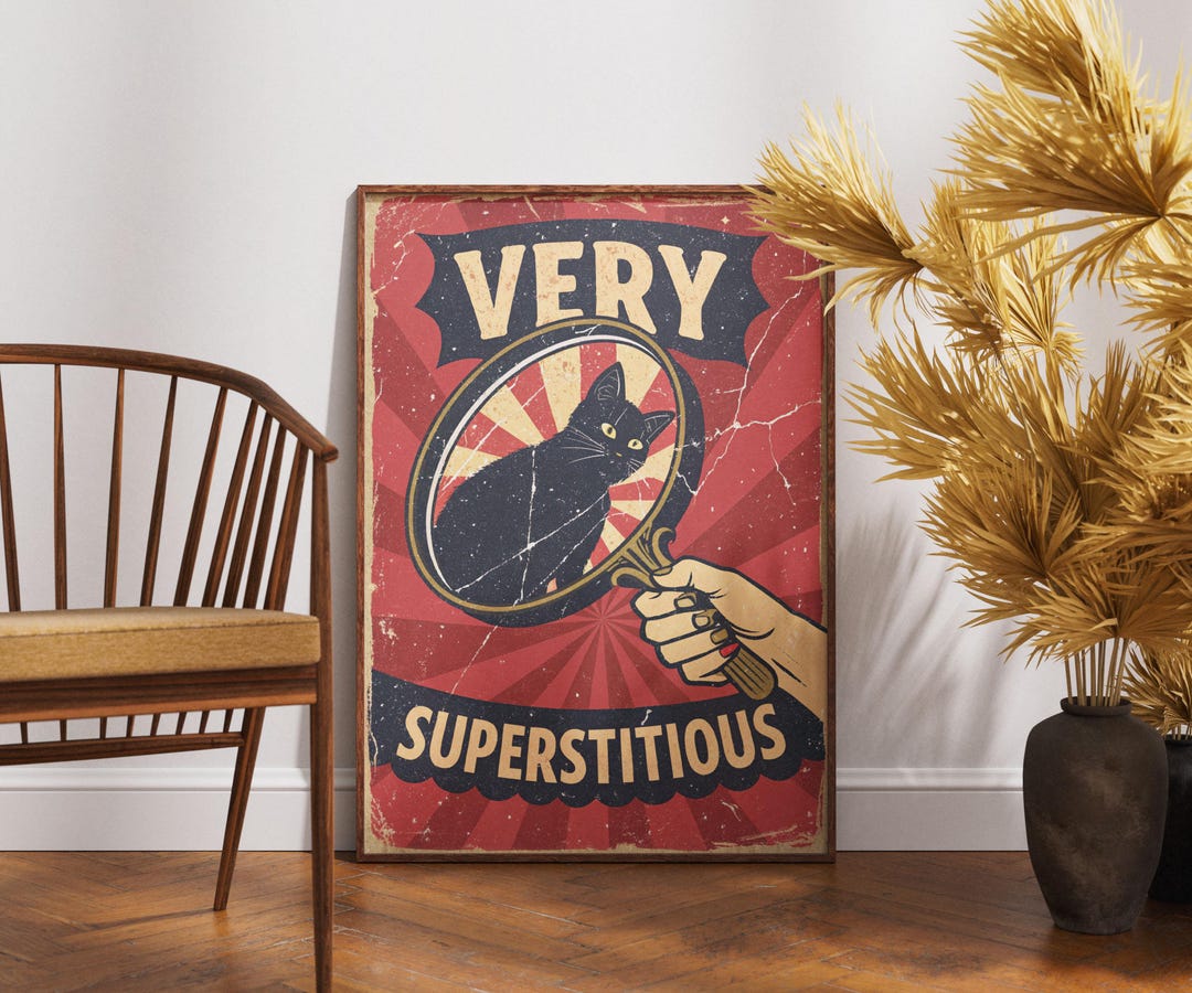 Superstition Poster, Stevie Wonder Inspired Wall Art, Retro Cat Design ...