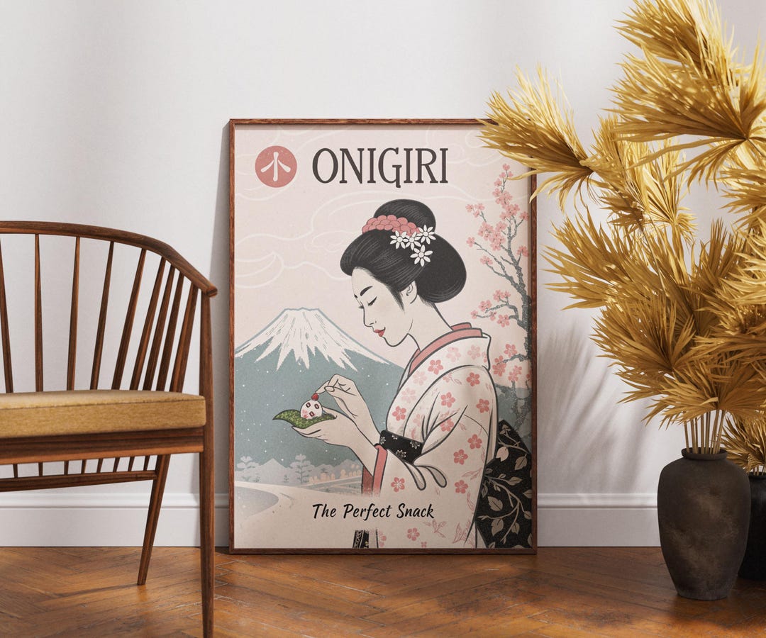 Onigiri Art Print, Retro Japanese Wall Decor, Perfect Snack Poster ...
