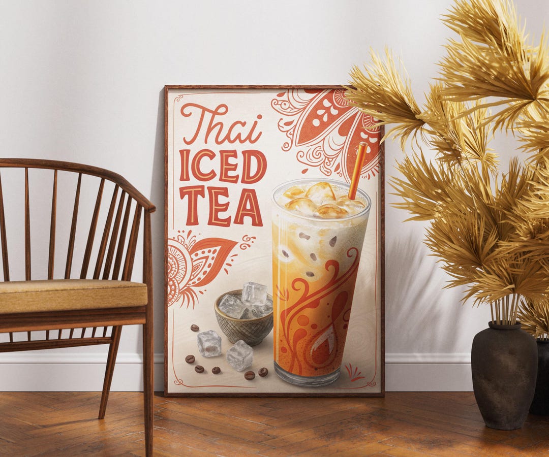 Vintage Thai Iced Tea Poster, Retro Beverage Wall Art, Classic Café ...