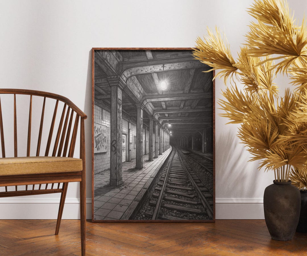 Urban Subway Wall Art, Black and White Train Station Print, Underground ...