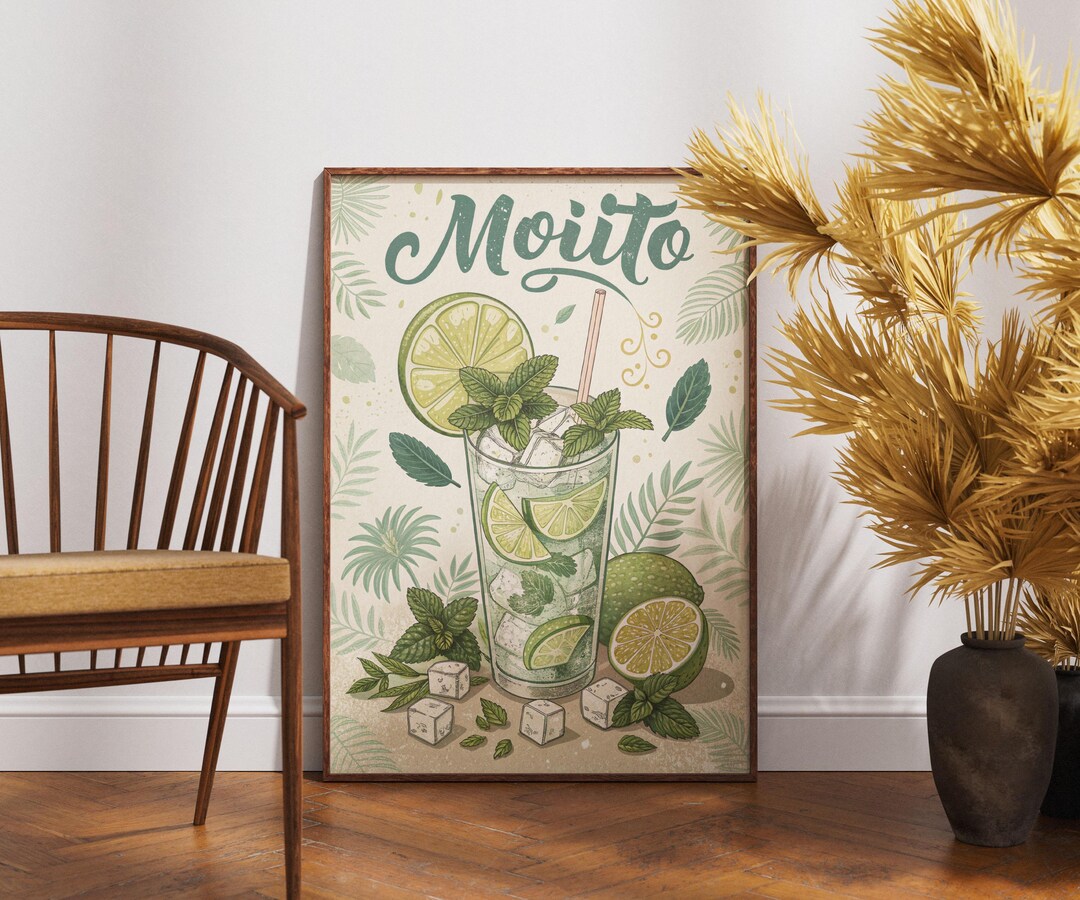 Vintage Mojito Poster, Retro Cocktail Wall Art, Classic Bar Decor ...