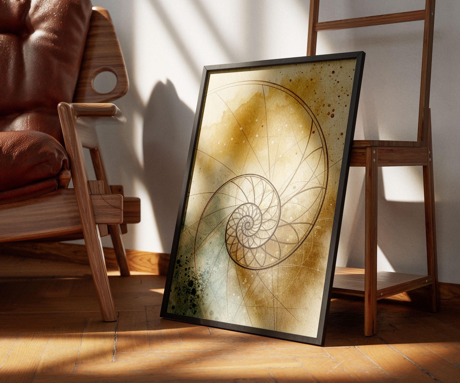 Golden Spiral Wall Art, Sacred Geometry Shell Print, Nautilus Spiral ...