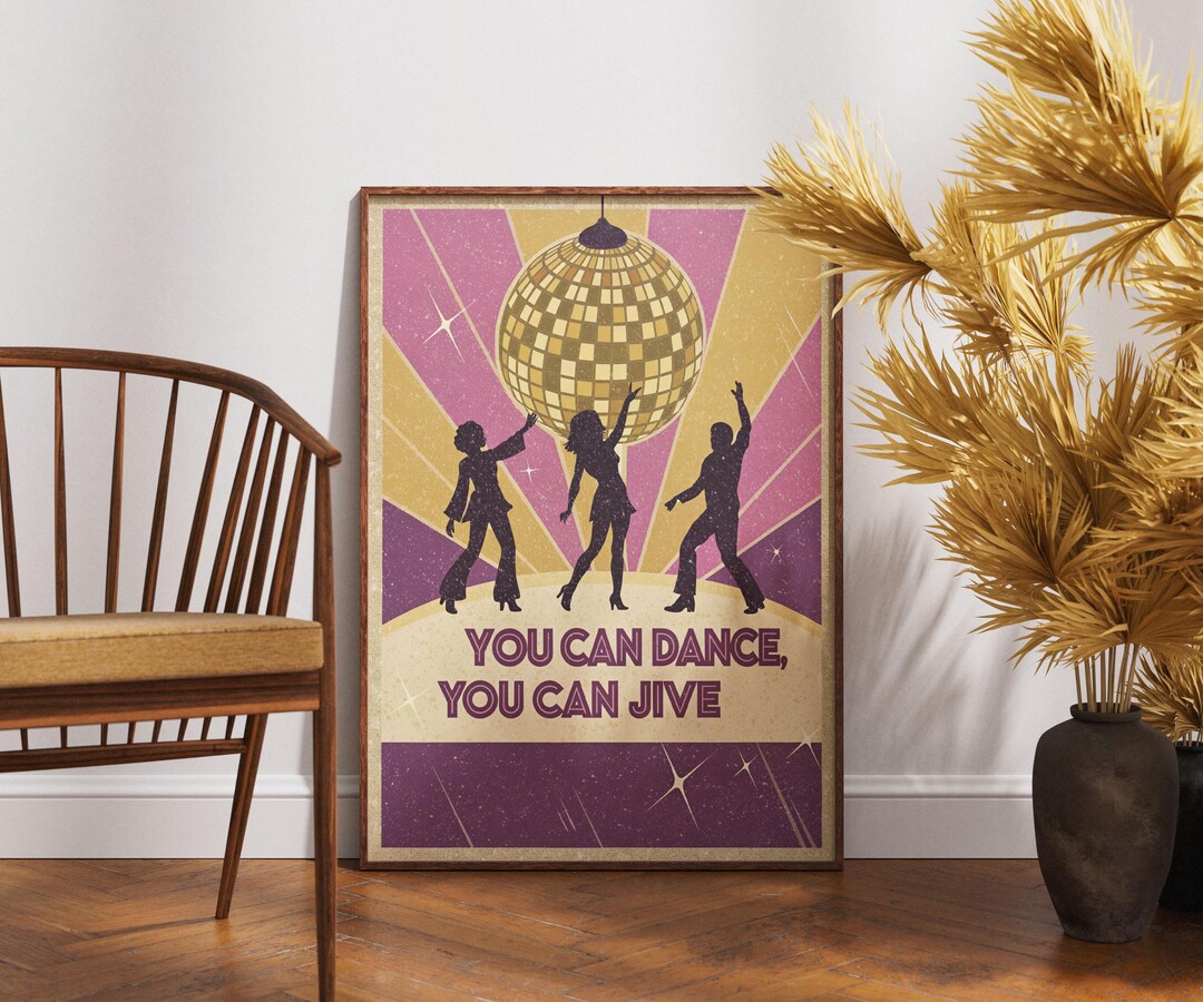 Disco Dance Poster, Retro Dance Art Print, Vintage Music Room Decor ...