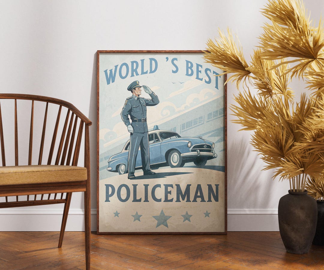 World's Best Police Vintage Gift Poster, Retro Law Enforcement Wall Art ...