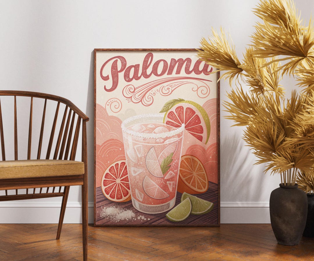 Vintage Paloma Poster, Retro Cocktail Wall Art, Classic Bar Decor ...
