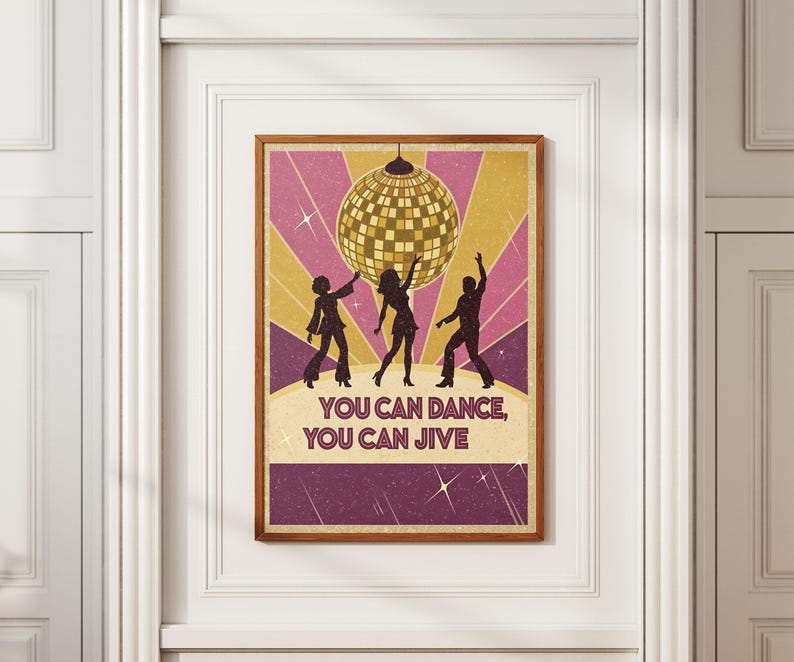 Disco Dance Poster, Retro Dance Art Print, Vintage Music Room Decor ...