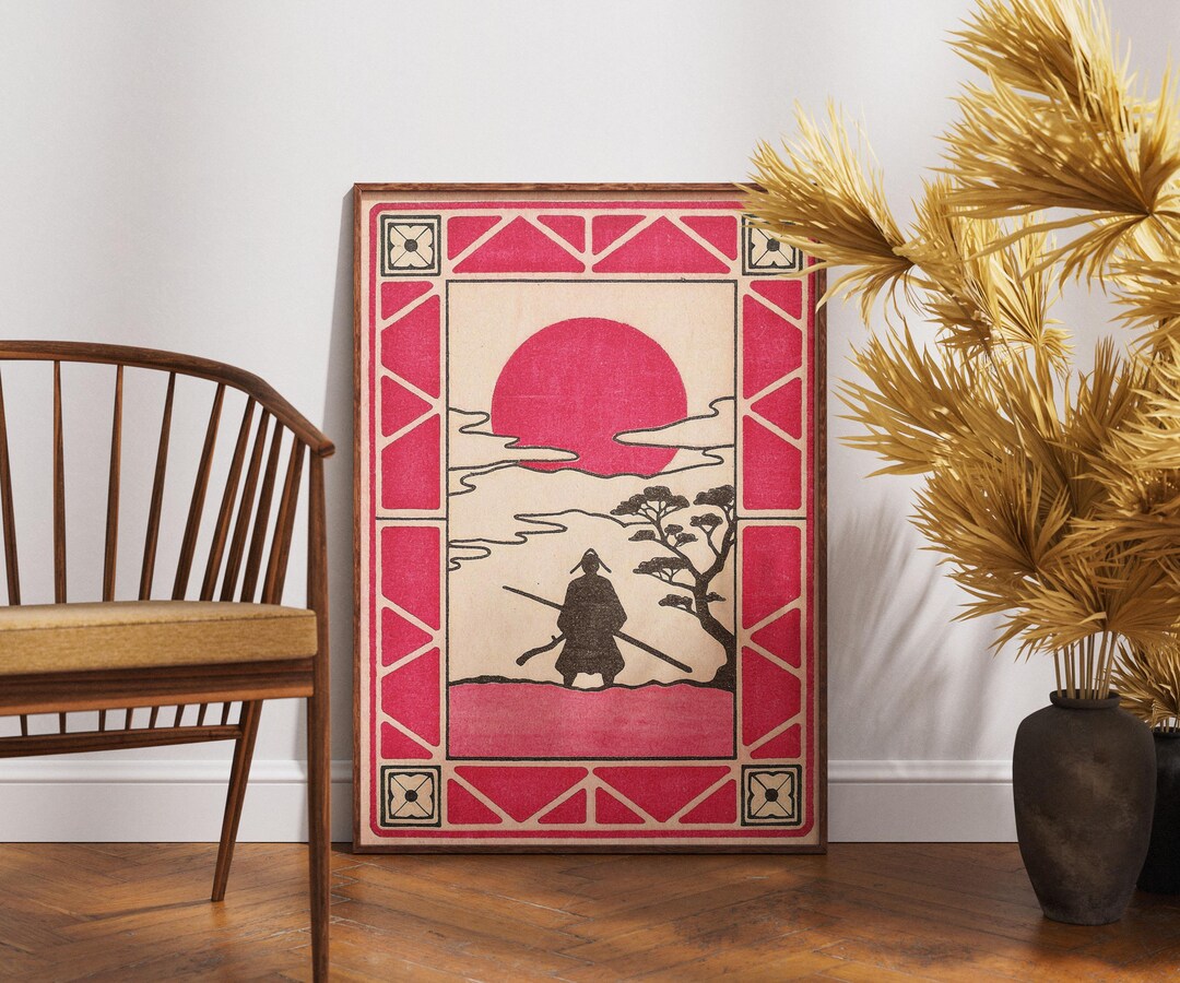 Samurai Poster, Vintage Matchbox Style Art, Rising Sun Wall Print ...