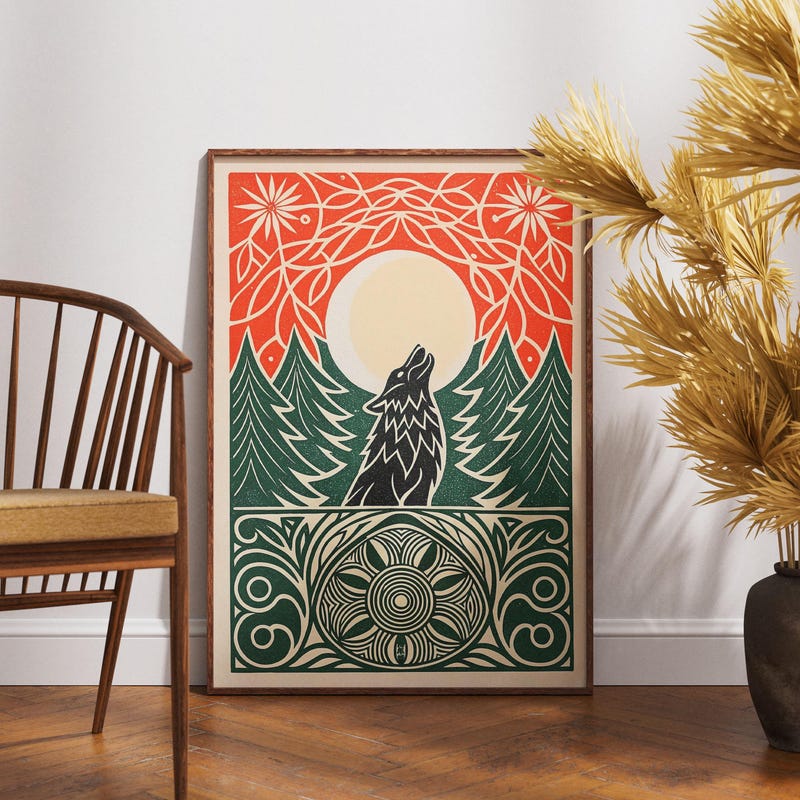 Wolf Linocut - Etsy