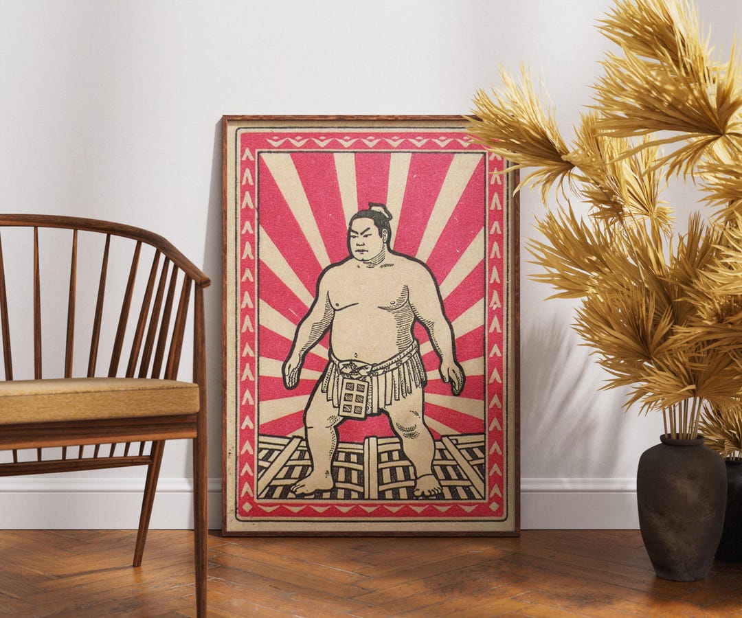 Vintage Sumo Wrestler Poster, Japanese Matchbox Art, Retro Japan Print ...