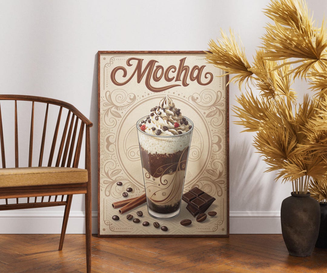 Vintage Mocha Poster, Retro Coffee Wall Art, Classic Café Decor, Rustic ...