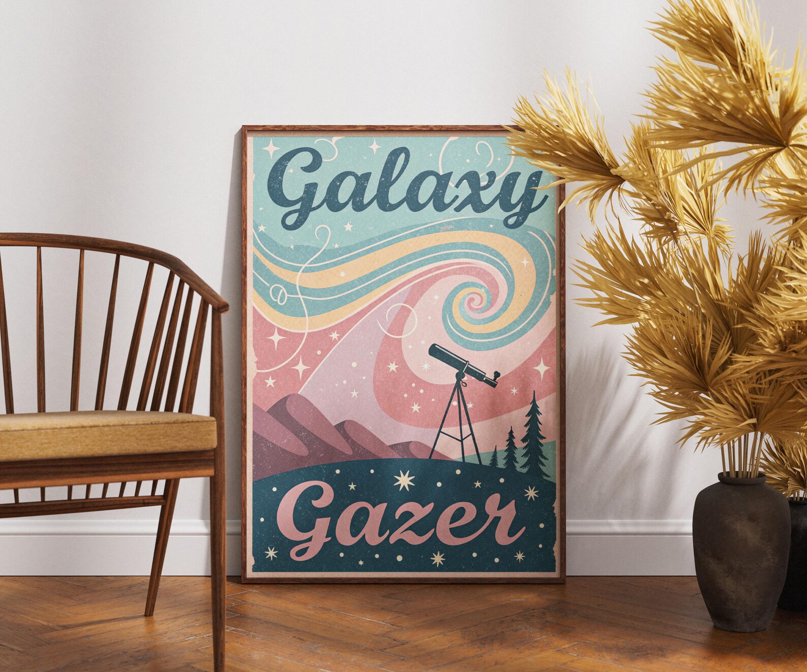 Galaxy Gazer Wall Art, Retro Telescope Space Print, Dreamy Stargazing ...