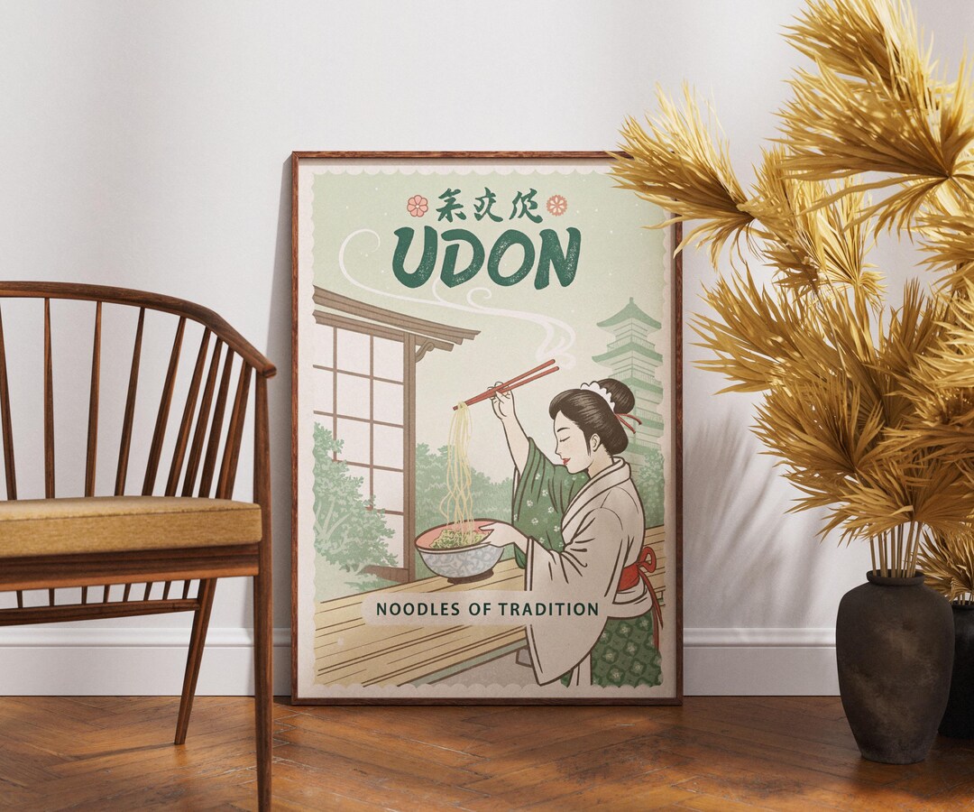 Japanese Udon Poster, Noodles of Tradition Wall Art, Retro Japanese ...