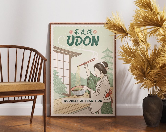 Japanese Udon Poster, Noodles of Tradition Wall Art, Retro Japanese ...