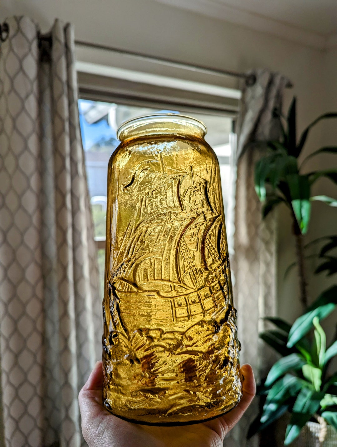 Amber Glass Clipper Ship Vase - Etsy