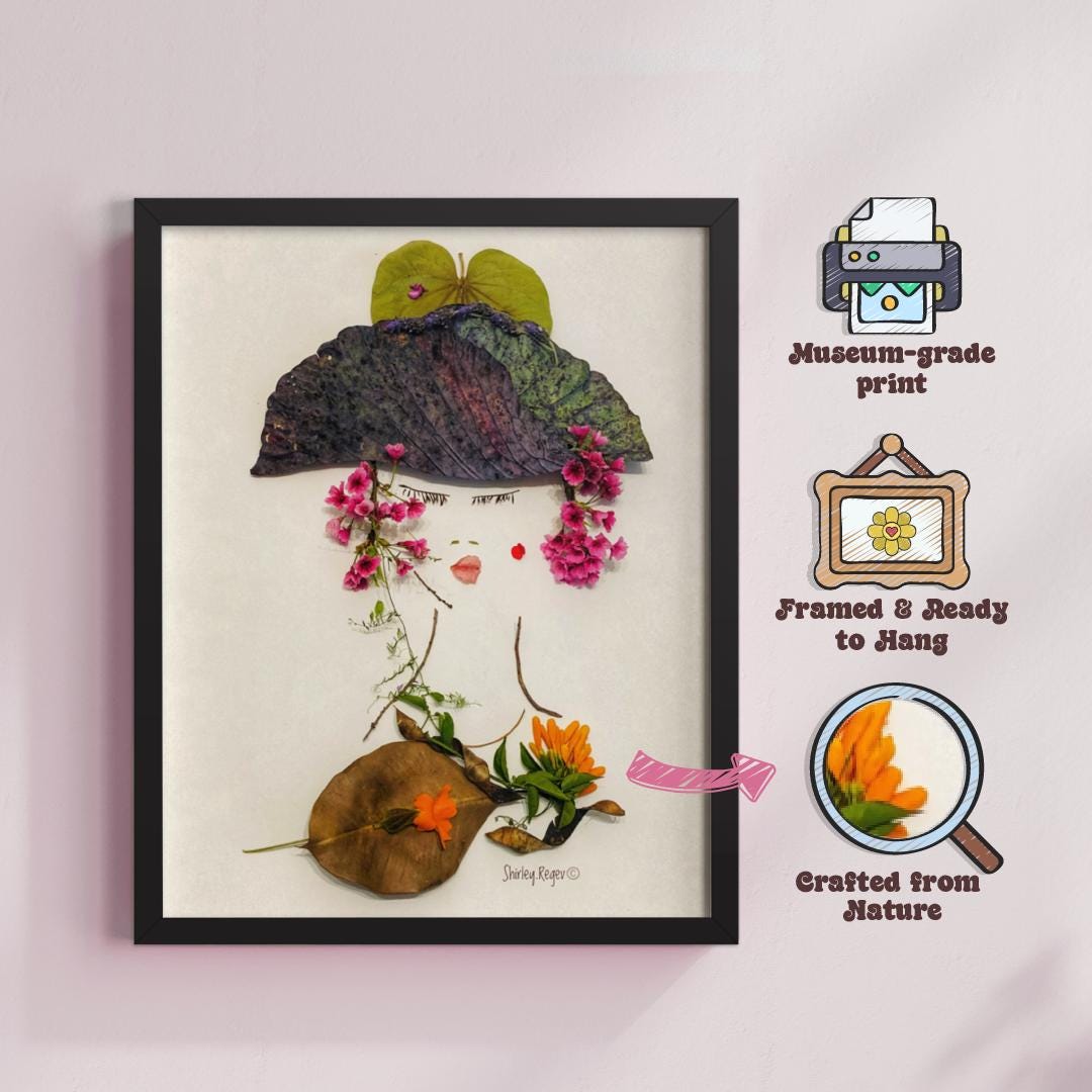 Pressed Flower Art Print: Veggie Crown Floral Woman Portrait - Etsy