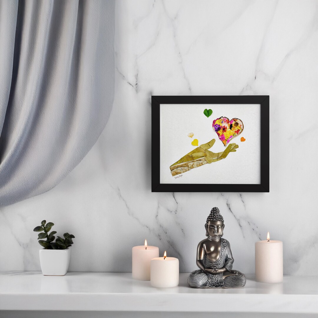 Dried Flower Hand Heart Pressed Flower Art Hand Heart Dried Leaves ...