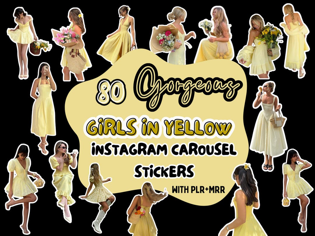 Yellow Instagram Carousel Stickers: Social Media Engagement, PLR+MRR ...