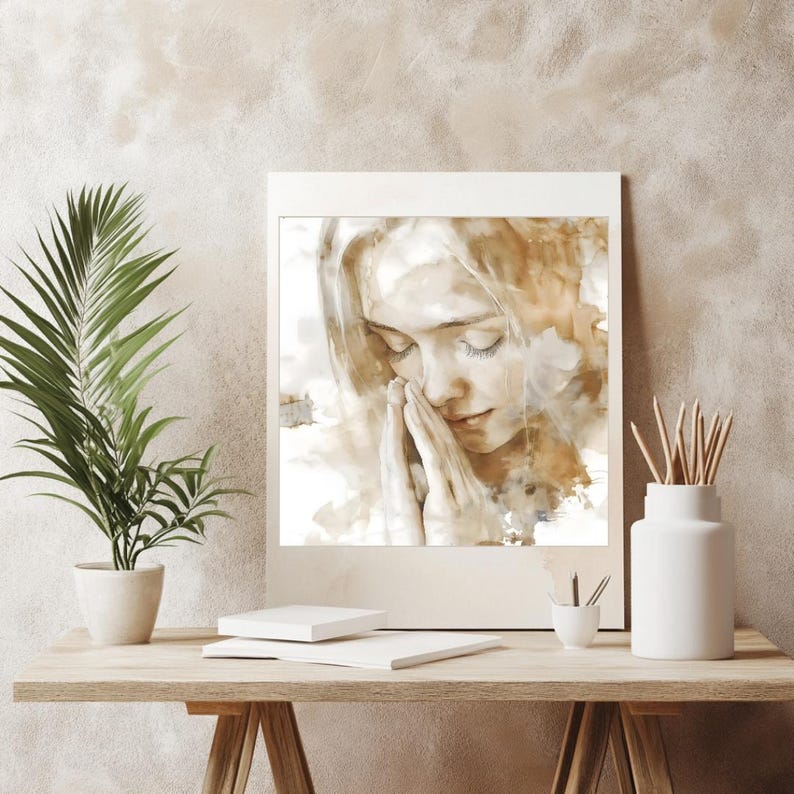 Maria Magdalena Illustration – Watercolor Prayer Portrait - Etsy