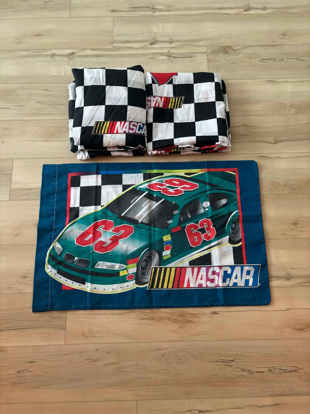 Vintage NASCAR 3-piece Single Bed Set With Flat Sheet, Fitted Sheet ...