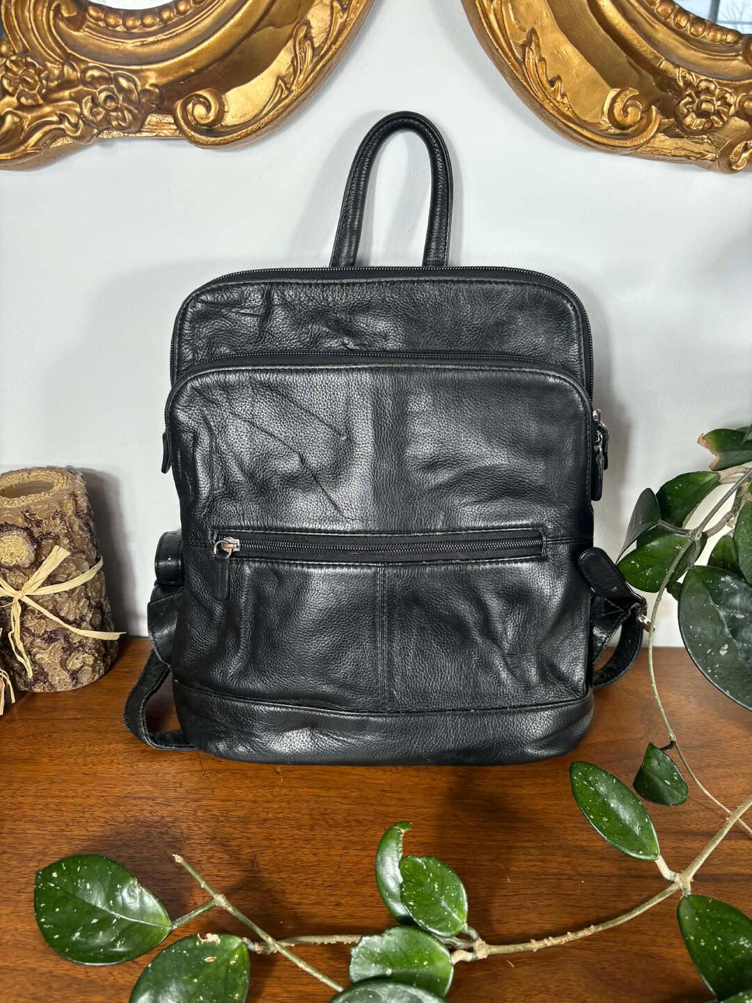 Vintage Black Leather Backpack by Ili New York, Handmade, Minimalist ...