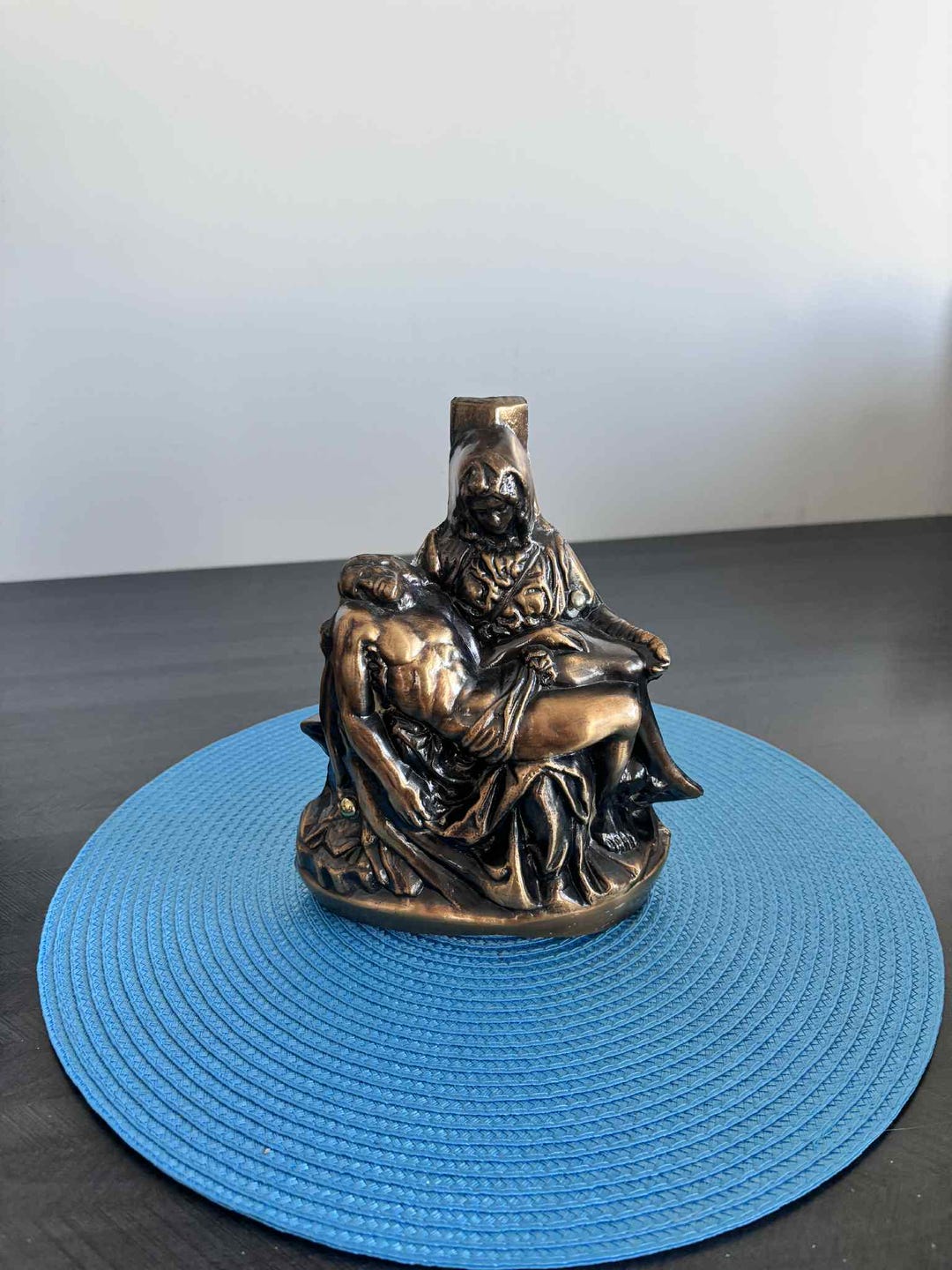 Vintage Religious Pietà Bronze Tone Statue Base With Back Opening ...