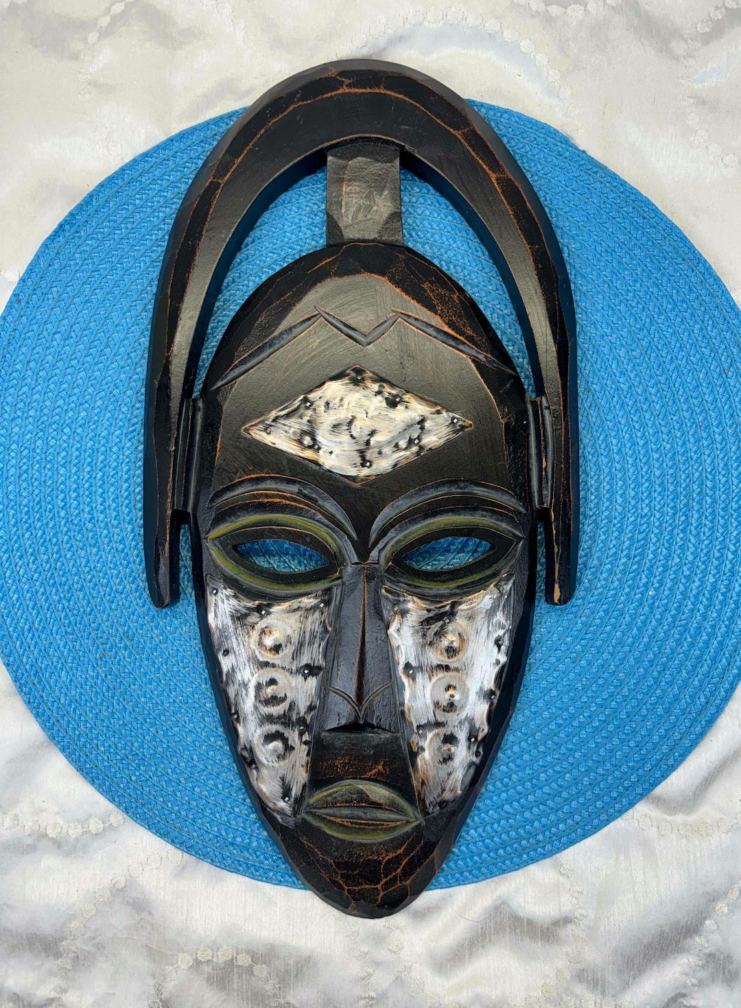 Decorative African Wall Mask, Carved and Painted Wood, 16x8 Inches ...