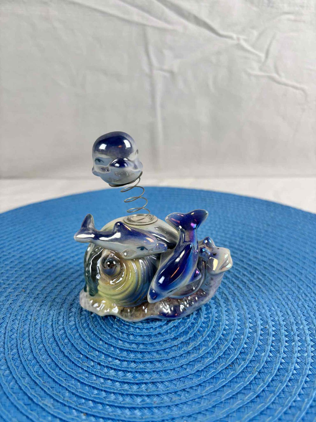 Vintage Iridescent Ceramic Dolphins Figurine With Spring Bouncing ...