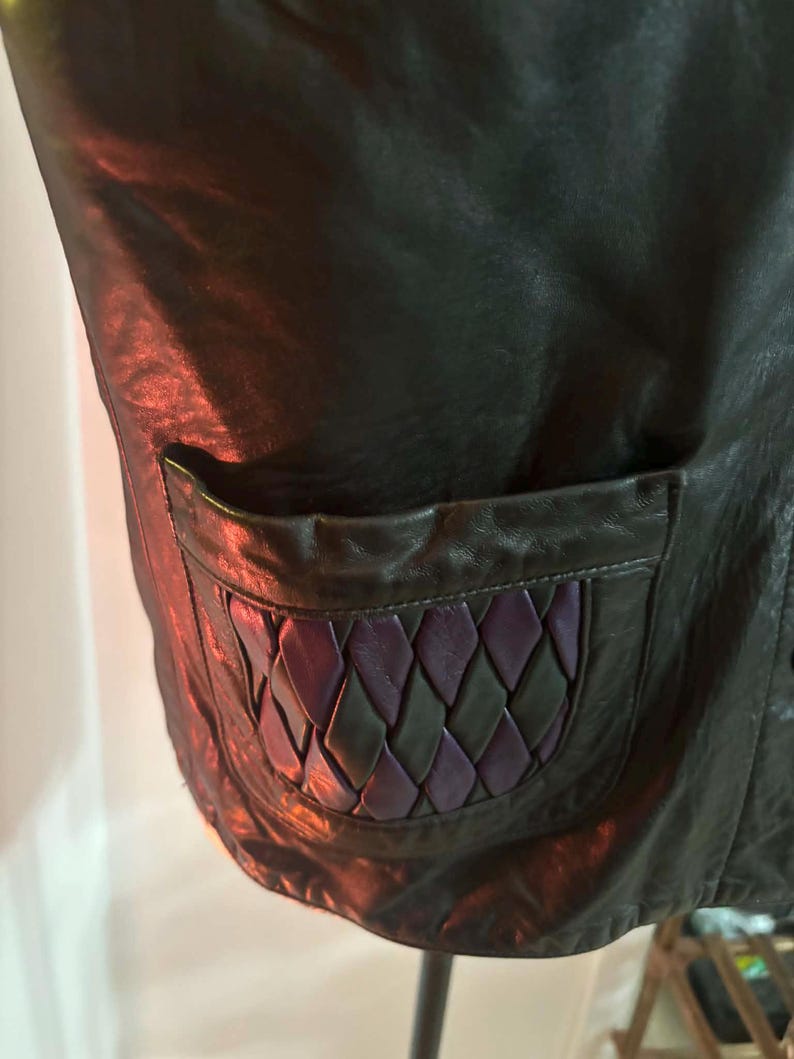 Vintage Liz Roberts Robert Emot Black Leather Jacket – Two-tone Braided Details – Medium Size ...