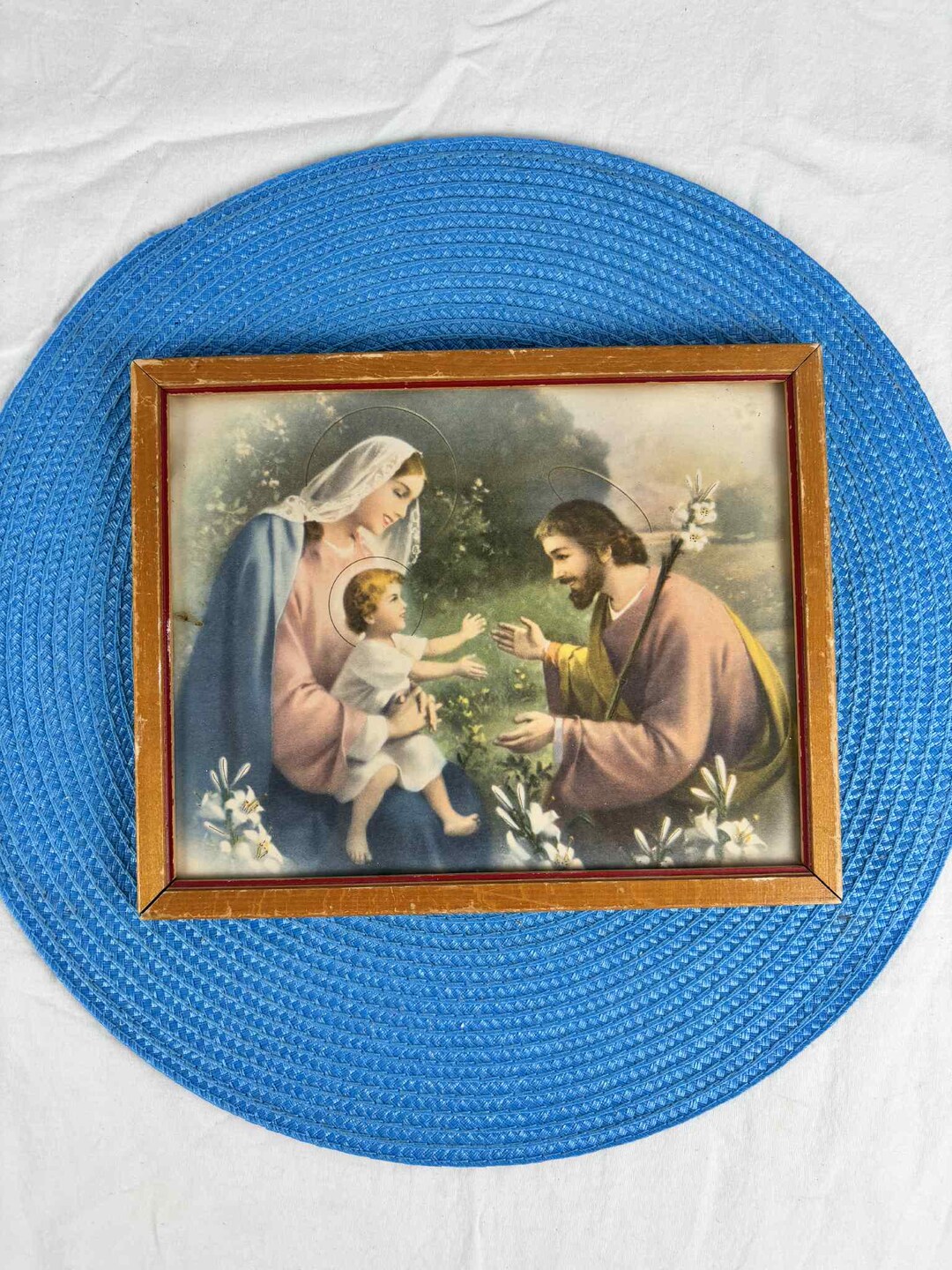 Vintage Religious Holy Family Framed Picture With Glass and Gold Frame ...