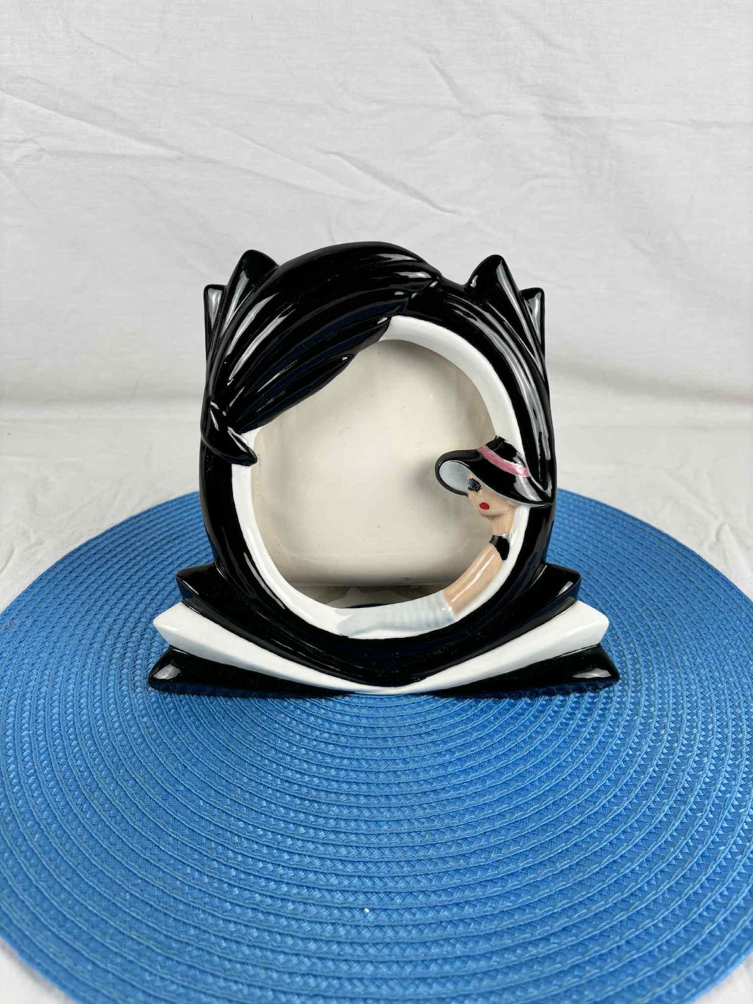 Vintage Art Deco Lady Picture Frame – Black and White Ceramic Glamor ...