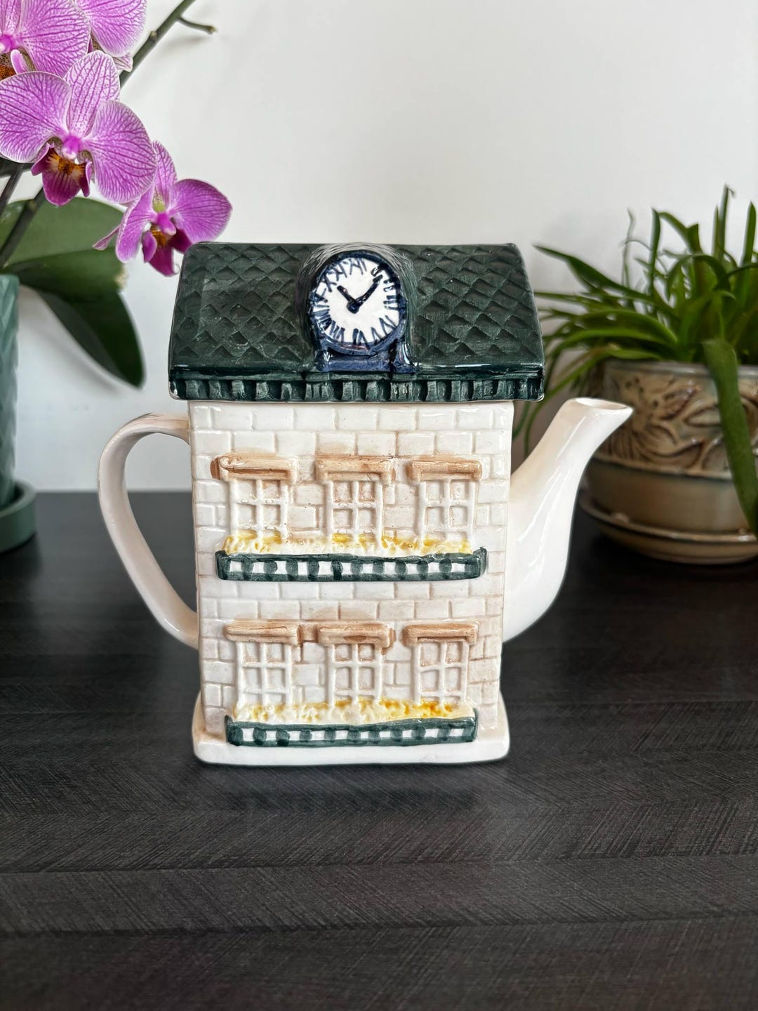 Vintage Ceramic House Teapot Shaped Like a Building With Roof Clock ...