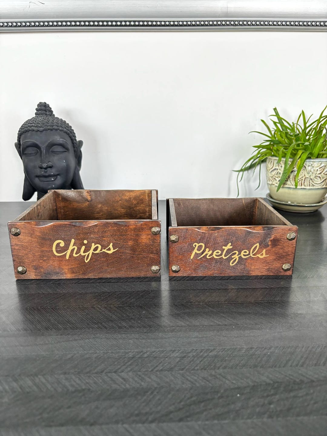 Rustic Wooden Snack Boxes Set of 2 Vintage Brown Containers Labeled ...