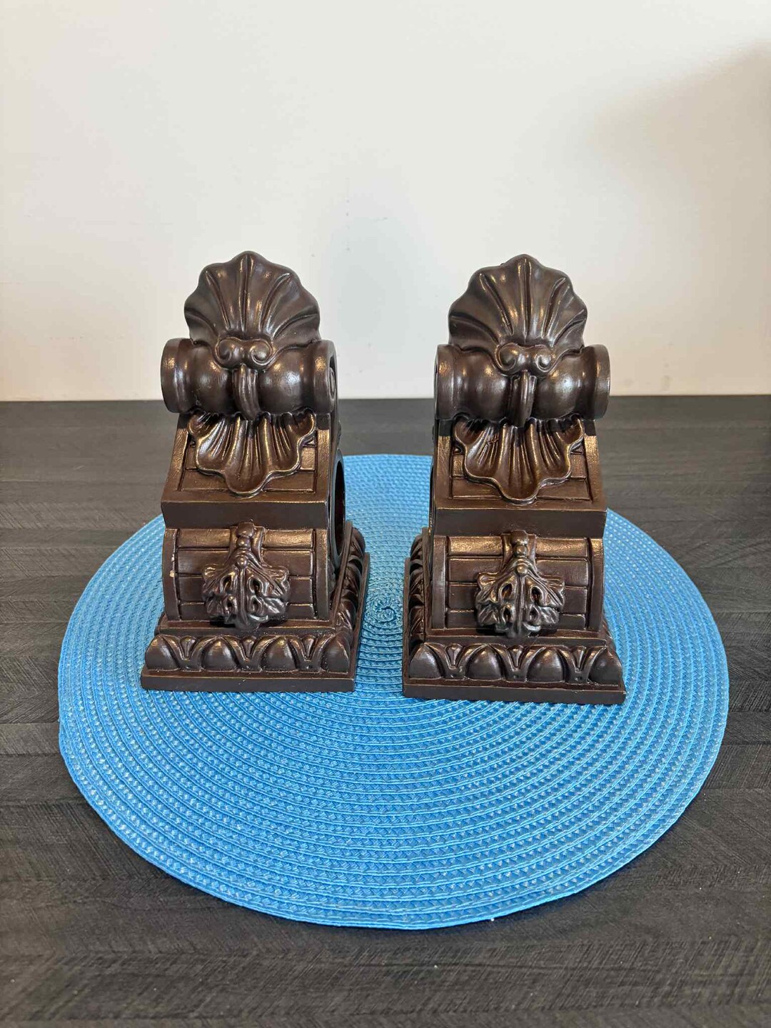 Heavy Ornate Curtain Rod Brackets Pair, Vintage Neoclassical Style Dark ...