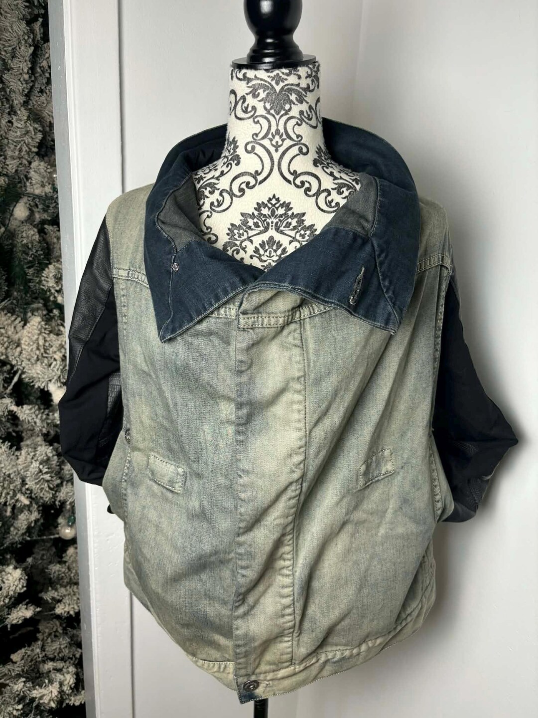 Parasuco Y2K Jacket in Washed Denim With Black Leather-effect Sleeves ...