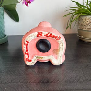 Vintage Pink Ceramic Teddy Bear Coin Bank With Heart on Belly and Polka ...