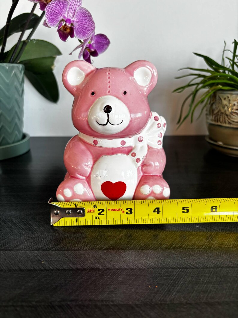 Vintage Pink Ceramic Teddy Bear Coin Bank With Heart on Belly and Polka ...