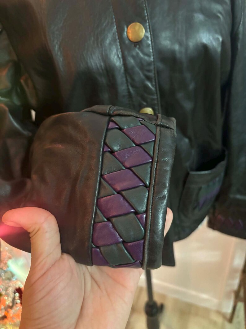 Vintage Liz Roberts Robert Emot Black Leather Jacket – Two-tone Braided Details – Medium Size ...