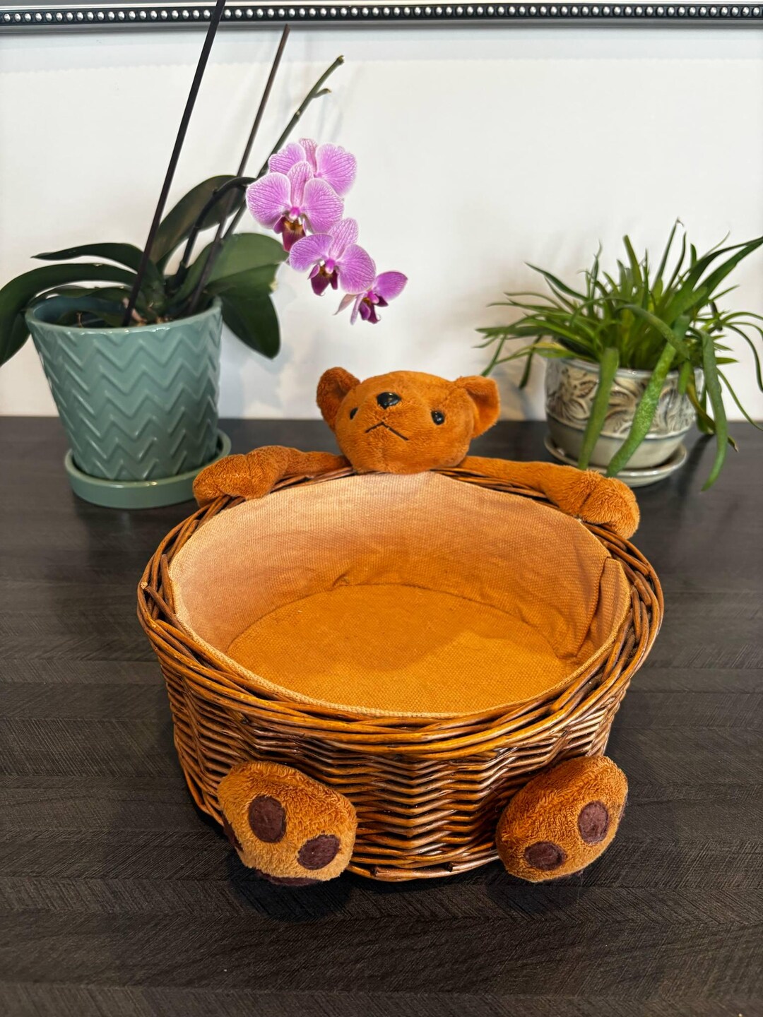 Wicker Basket With Plush Teddy Bear Lining – Cute Nursery Storage Bin ...