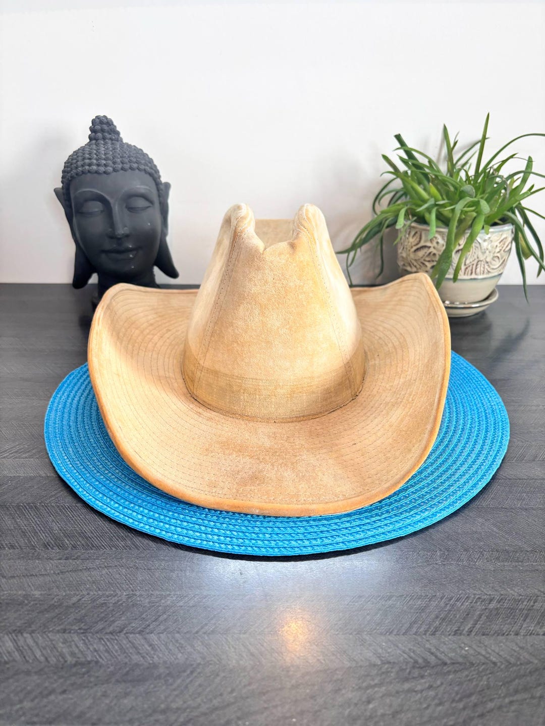 Vintage Beco Cowboy Hat Size M 7-7 1/8 Made in Korea Beige Suede-look ...