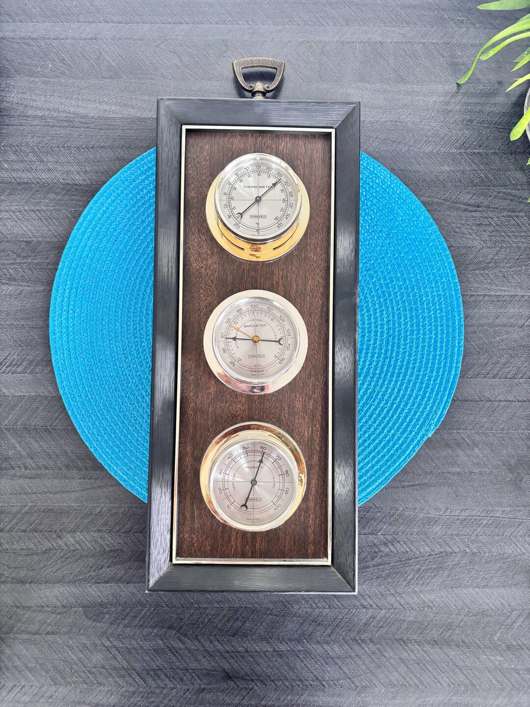 Vintage Springfield Weather Station Wall Panel Thermometer Barometer ...